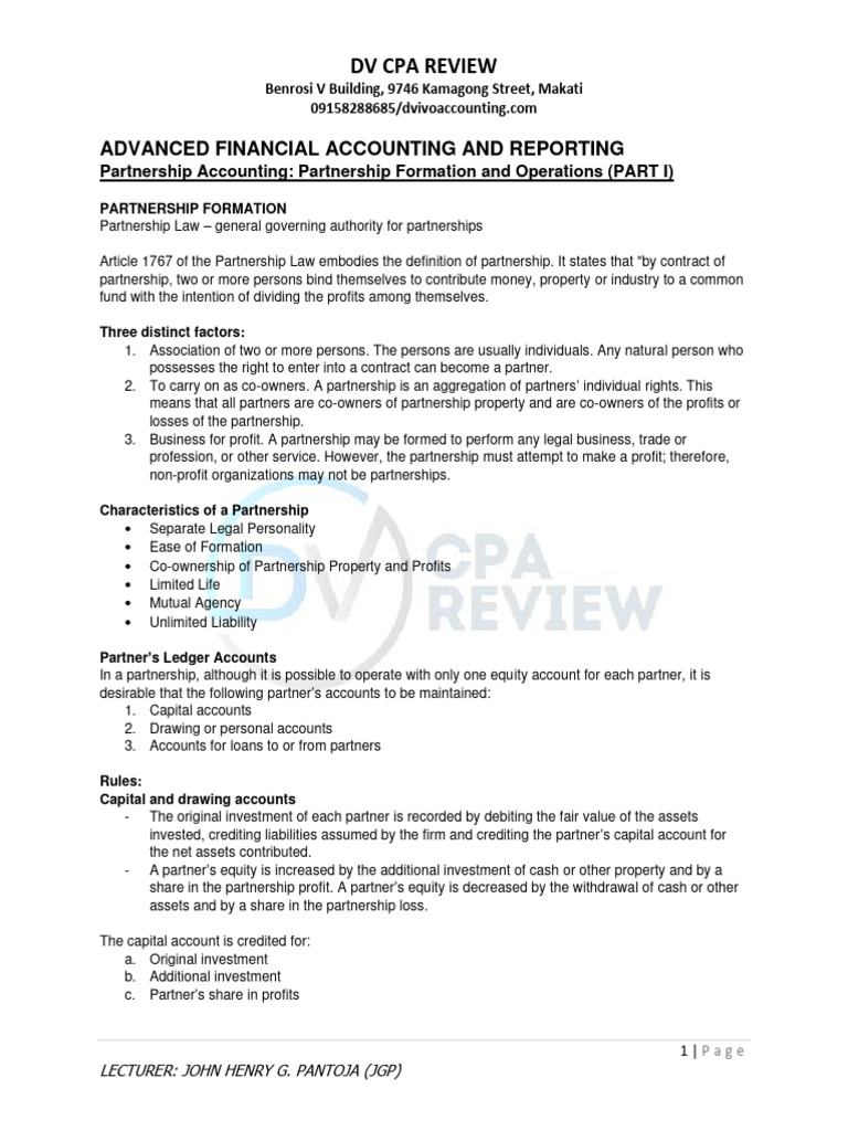 AFAR 1.1 - Partnership Accounting (Partnership Formation and Operation ...