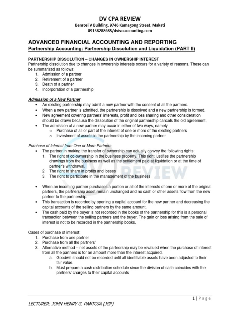 Afar 1 2 Partnership Accounting Partnership Dissolution And