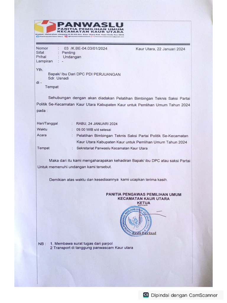 Undangan Peserta Saksi Parpol | PDF Undangan Peserta Saksi Parpol | PDF