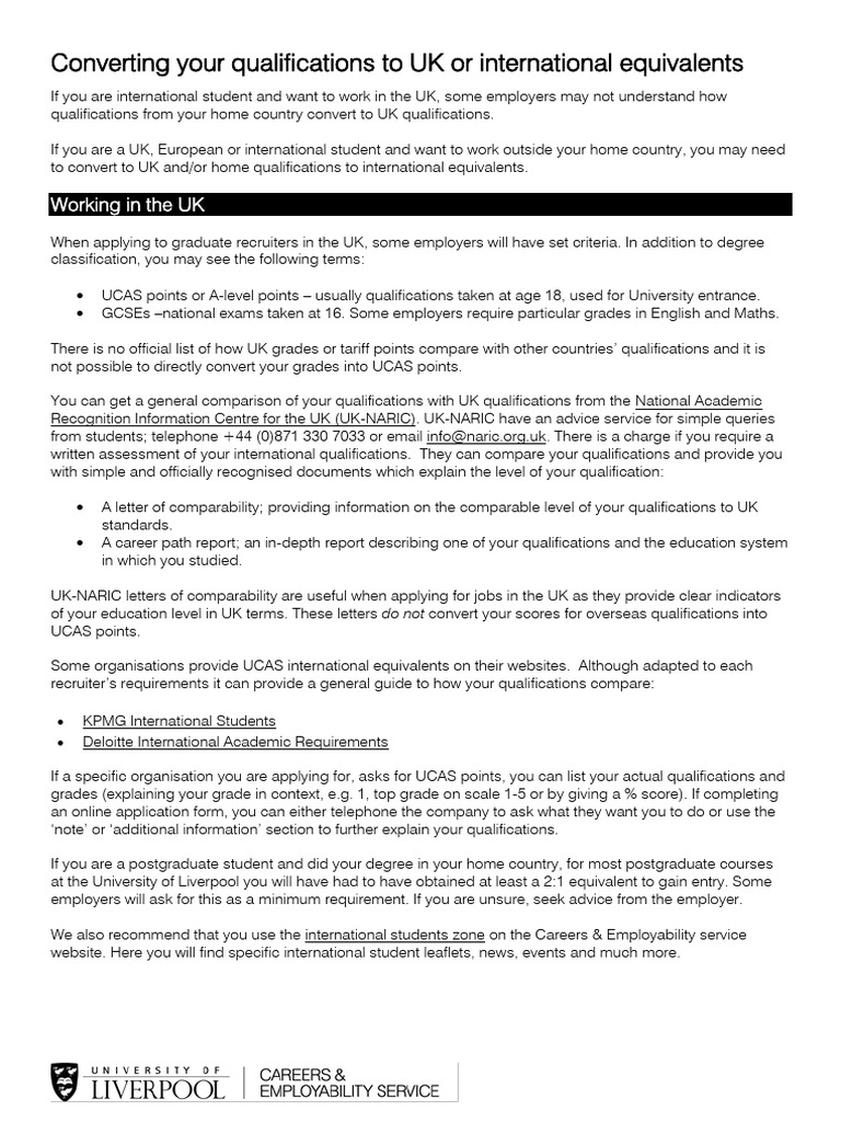 Converting Qualifications UK International Equivalent | PDF ...