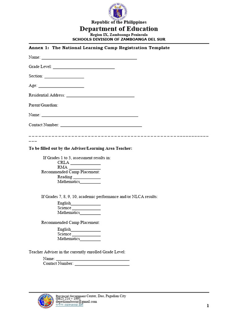 National Learning Camp Registration Form | PDF | Career & Growth