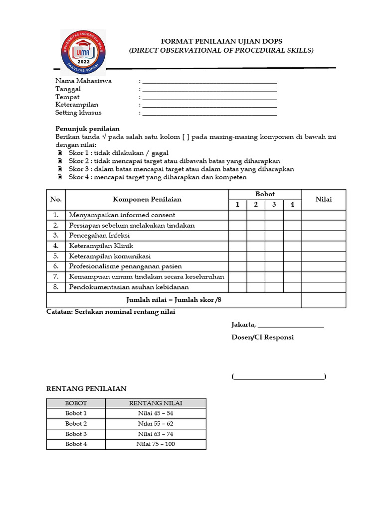 Format Penilaian Ujian Dops | PDF