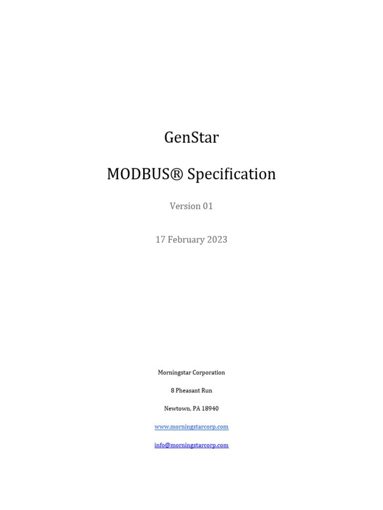 Technical Doc Genstar MPPT Modbus Specification en | PDF | Electrical ...