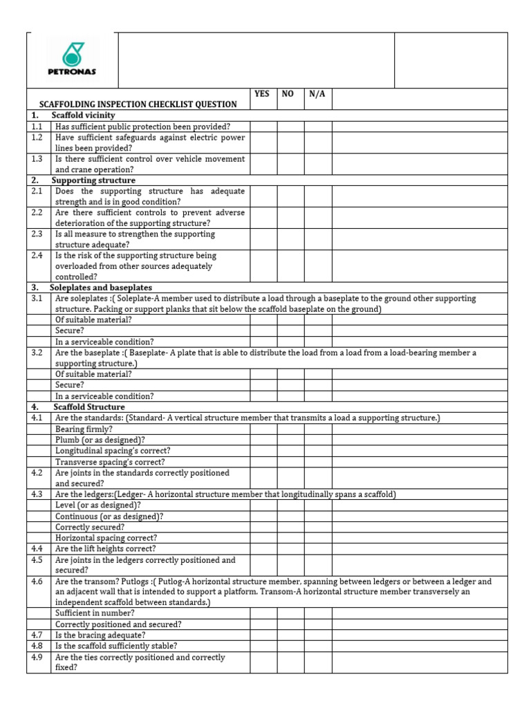 PTS Scaffold Checklist | Download Free PDF | Scaffolding