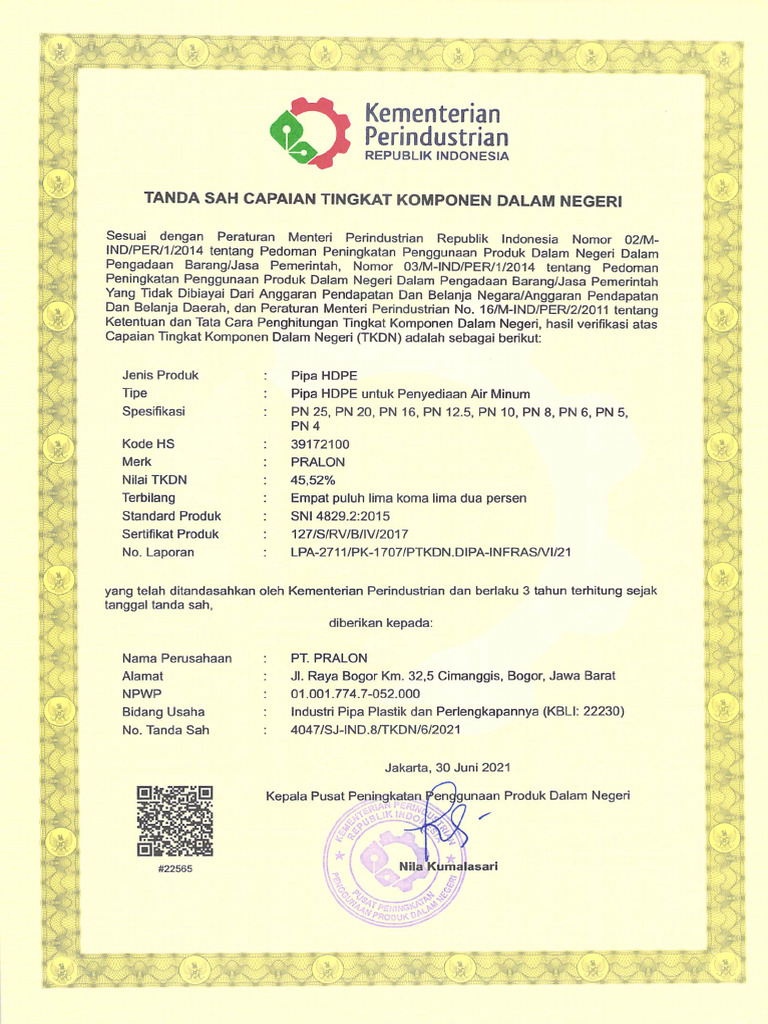 3.c. TKDN Pralon Pipa HDPE | PDF