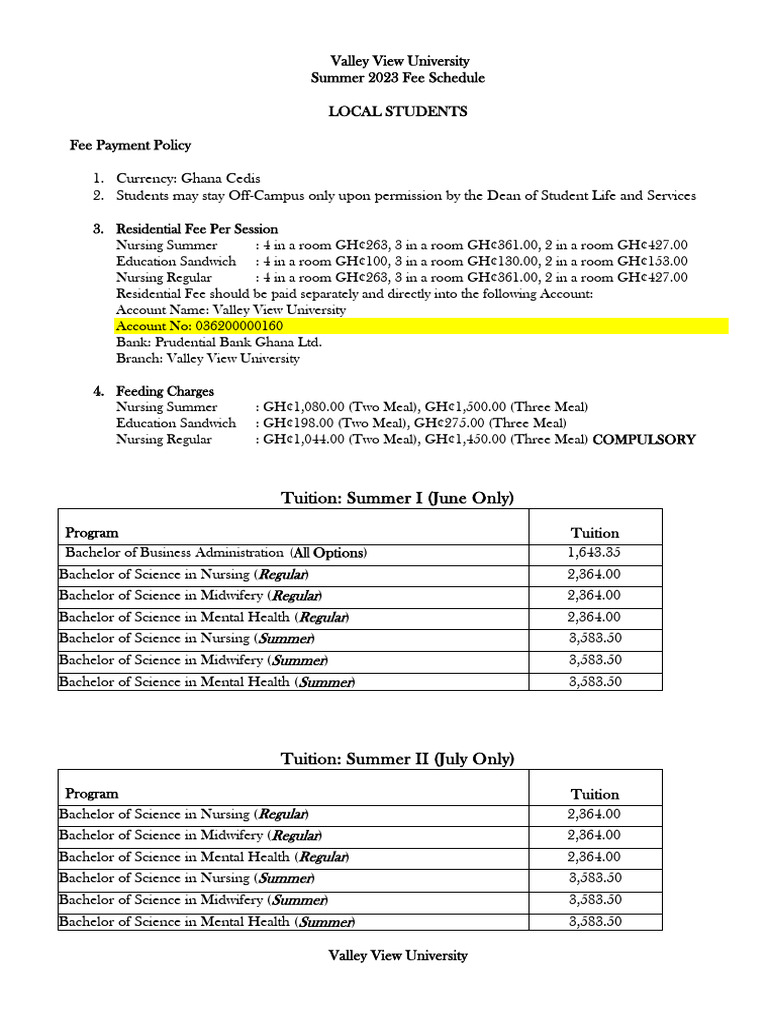 Valley View University Summer Fees 2023 | PDF | Foreign Exchange Market ...