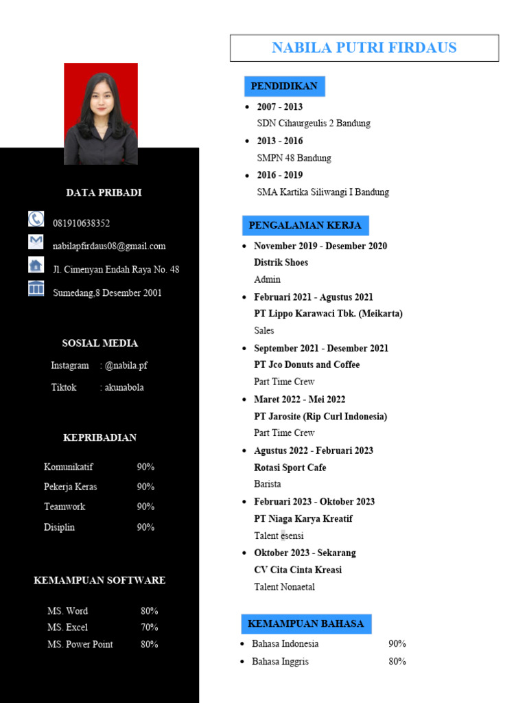 CV - Nabila Putri | PDF | Seni