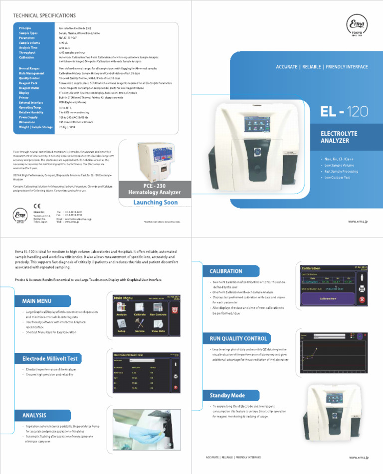AGD Erma EL 120 ELectrolyte Analyzer | PDF