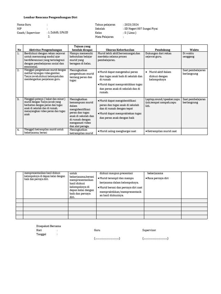 4 - Lembar Rencana Pengembangan Diri | PDF | Karier & Perkembangan | Pengembangan Diri