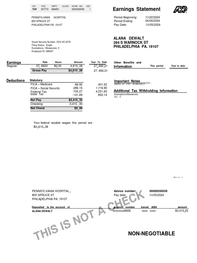 Earnings Statement for Alana Dewalt | PDF | United States Law | Economies