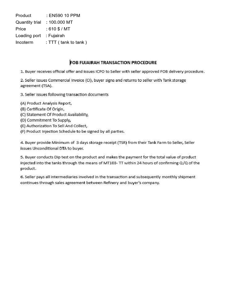 EN590 10 PPM Fuel Offer - 100,000 MT | PDF