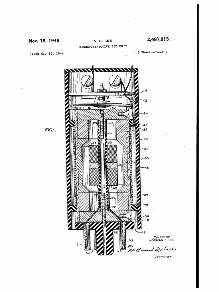 US2487815A Magnetostrictive Rod Unit | PDF | Inductor | Vacuum Tube