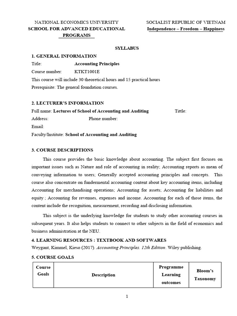 Accounting Principles Syllabus - RevisedFinal9.2020 | PDF | Accounting ...