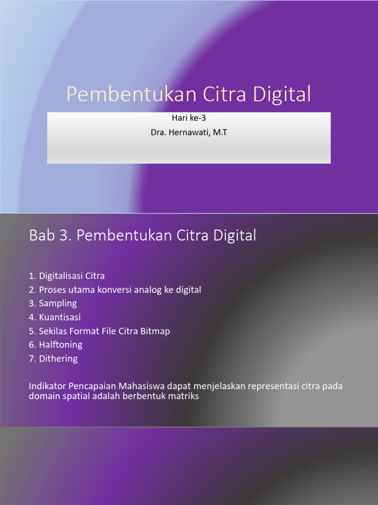 Hari 3 - Pembentukan Citra Digital - 1 | PDF | Metode & Bahan Ajar