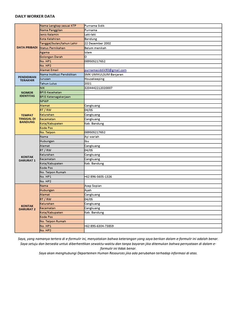 2019 08 - DW Data - Blank Form - Purnama | PDF