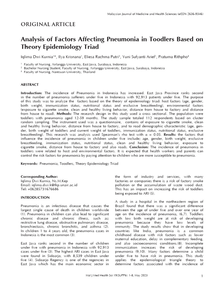 Analysis of Factors Affecting Pneumonia in Toodlers Based On Theory ...