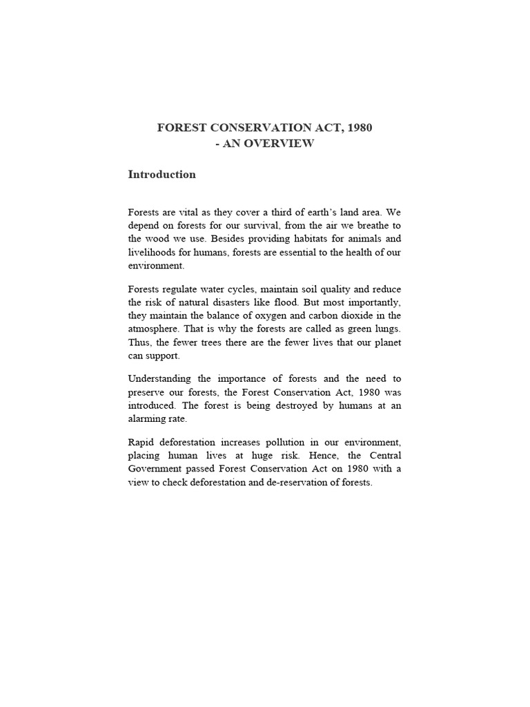 Overview of the Forest Conservation Act | PDF | Forests | Deforestation