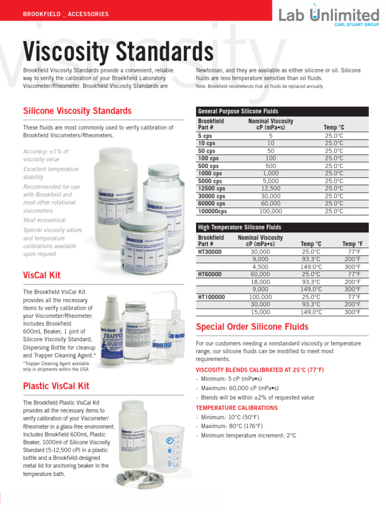 Brookfield - Viscosity Standards | PDF | Viscosity | Soft Matter