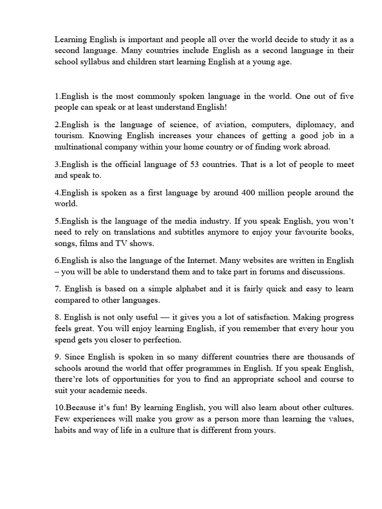 10 Reasons To Learn English | PDF | Language Arts & Discipline