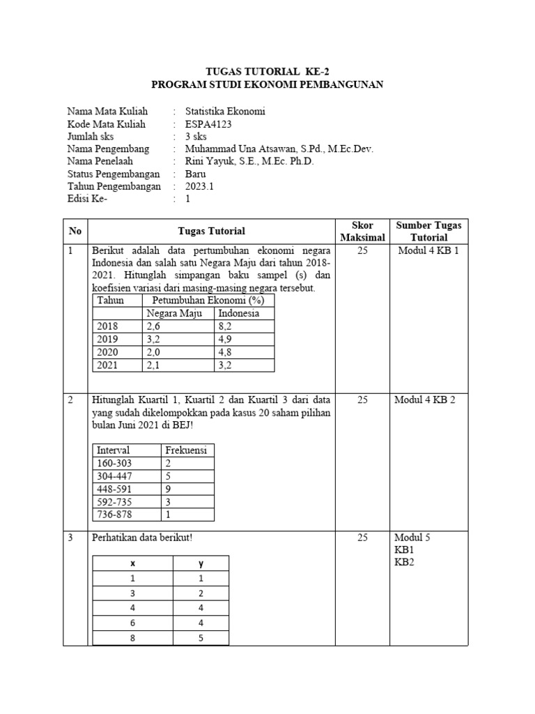 Soal Tugas Tutorial Espa4123 Ke 2 | PDF