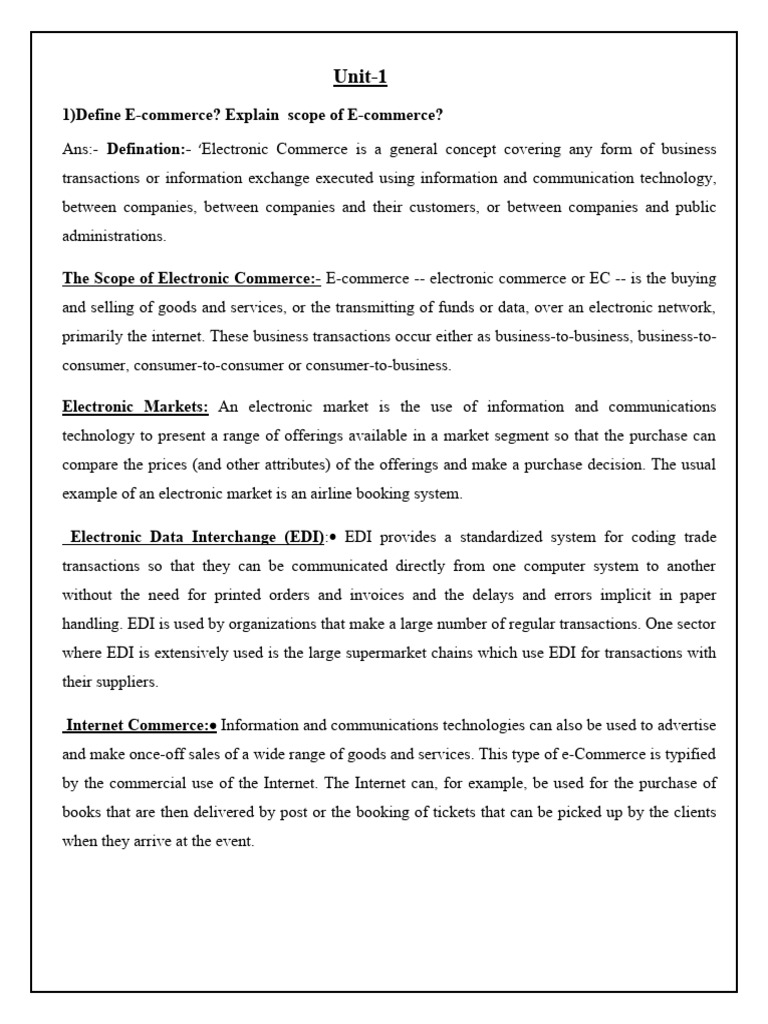Unit1 Ecommerce | PDF | Auction | Computer Network
