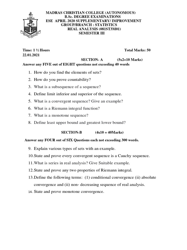 Real Analysis Exam Questions and Answers | PDF
