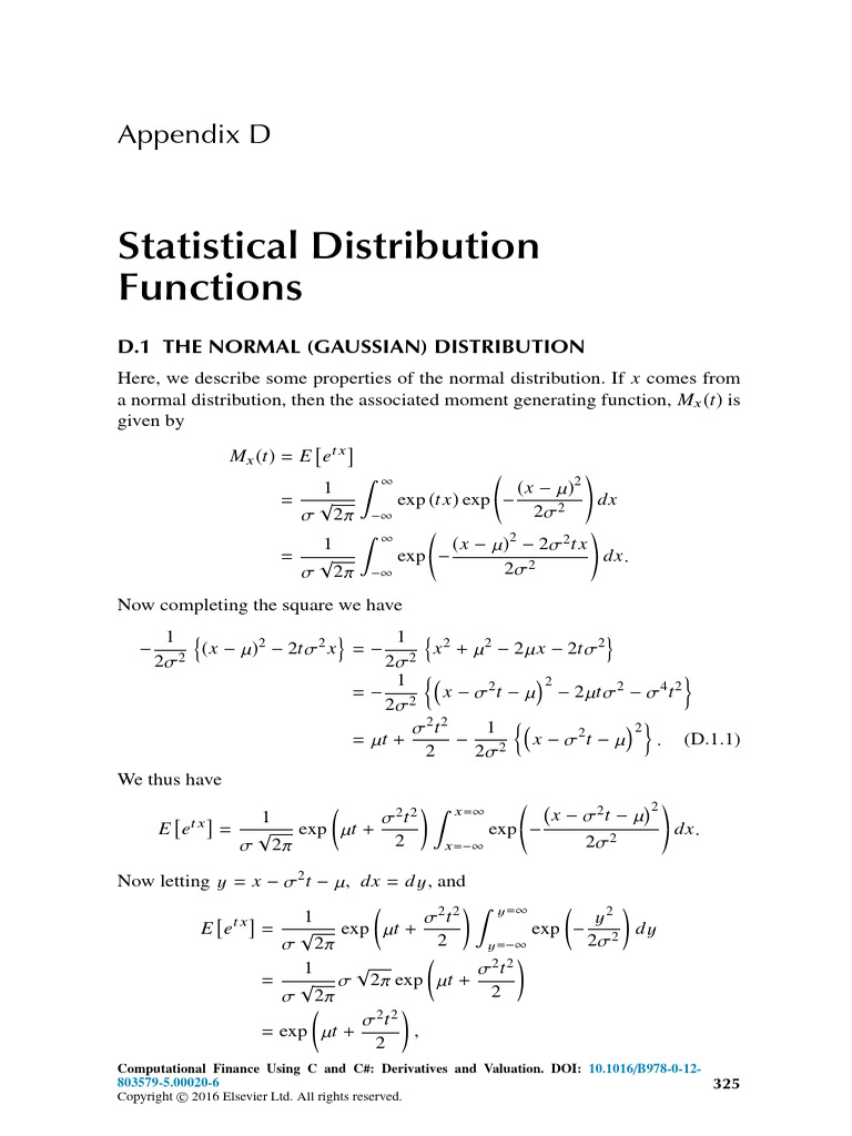 Appendix-D---Statistical-Distribution-Fu_2016_Computational-Finance-Using-C- | PDF | Normal ...