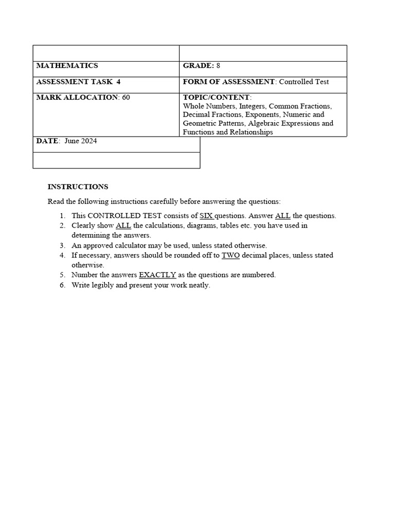 Mathematics T2 Formal Test | PDF | Numbers | Mathematics