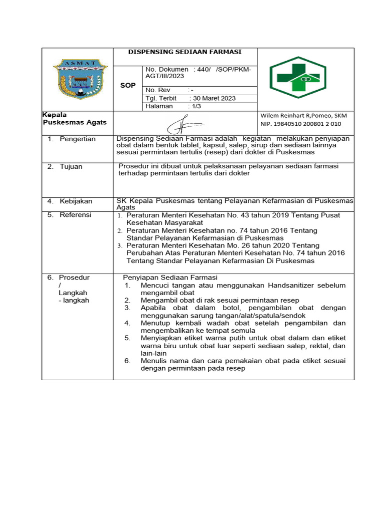 SOP Dispensing Sediaan Farmasi | PDF