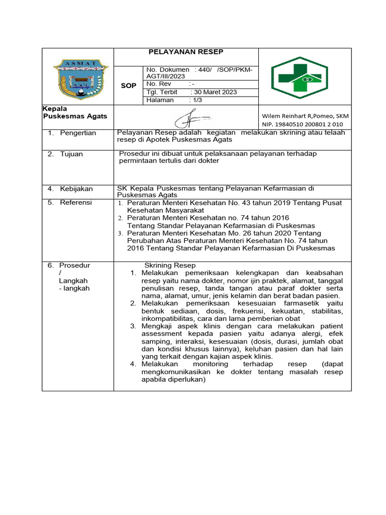 SOP Pelayanan Resep | PDF