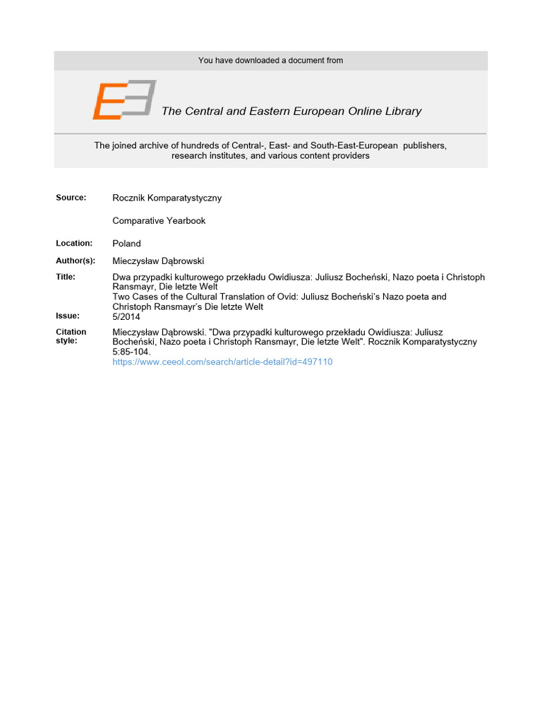 Two-Cases-Of-The-Cultural-Translation-Of-Ovid-Juliusz-Boche%c5%84ski-S-Nazo-Poeta-And-Christoph ...