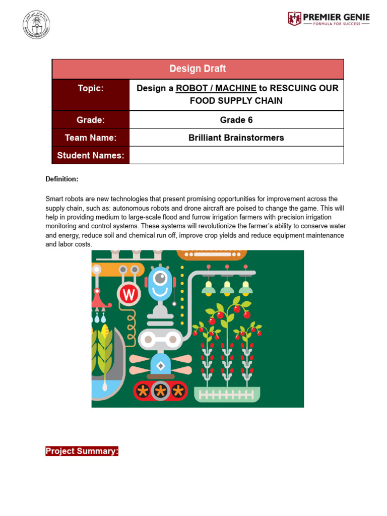 Design A A ROBOT To RESCUING OUR FOOD SUPPLY CHAIN - Design Draft | PDF ...