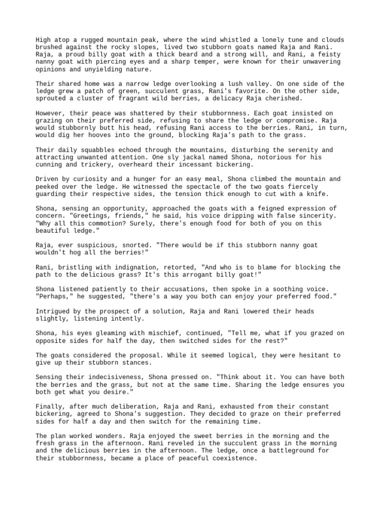 The Two Stubborn Goats and The Clever Jackal | PDF | Home & Garden