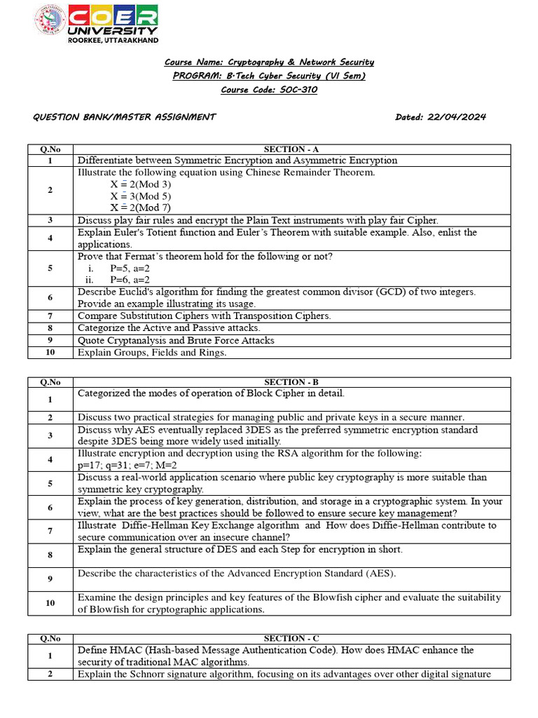 Crypto Question Bank | PDF | Cryptography | Encryption