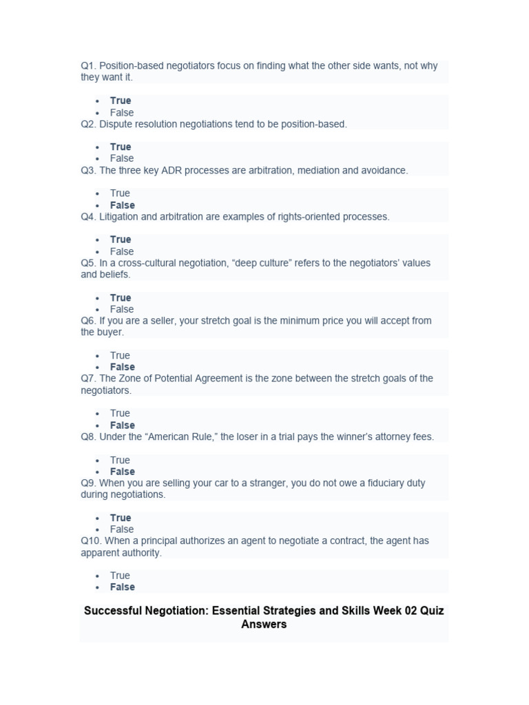 Successful Negotiation: Essential Strategies and Skills Week 02 Quiz ...
