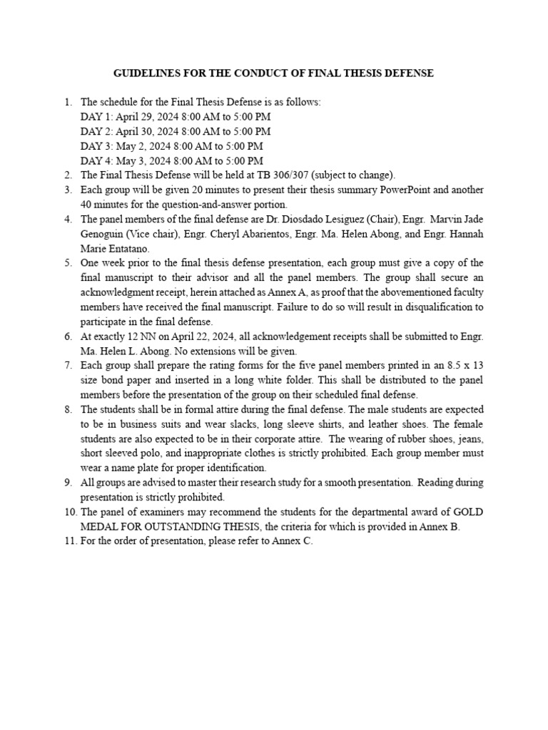 Thesis Defense Guidelines | PDF | Thesis