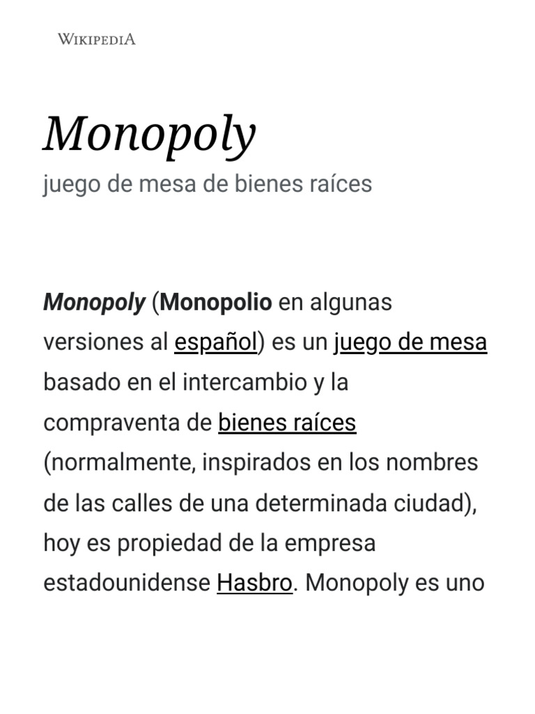 Monopoly - Wikipedia, La Enciclopedia Libre | PDF