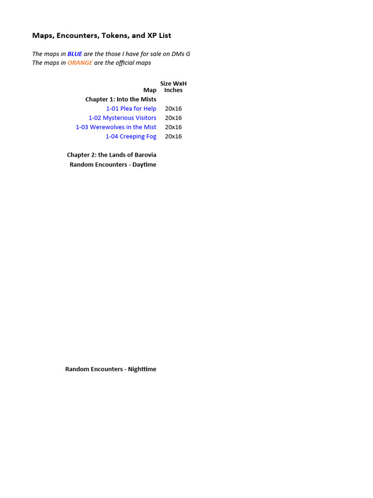 Maps, Encounters, Tokens, and XP List | PDF | Bedroom