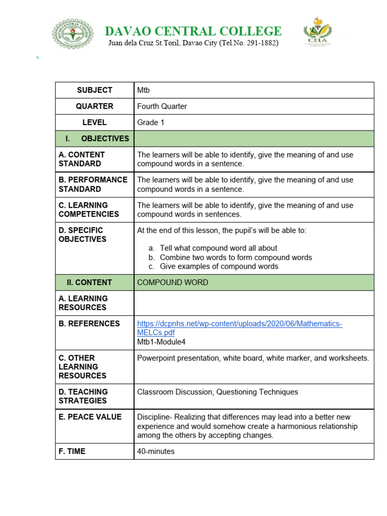 Portfolio LP Compound Word | PDF | Classroom | Learning