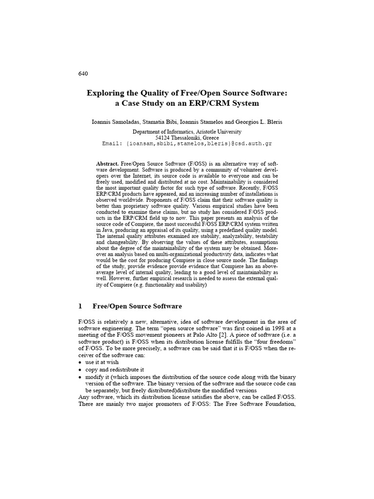 Quality Analysis Of F Oss Erp Crm Systems Pdf Operating System