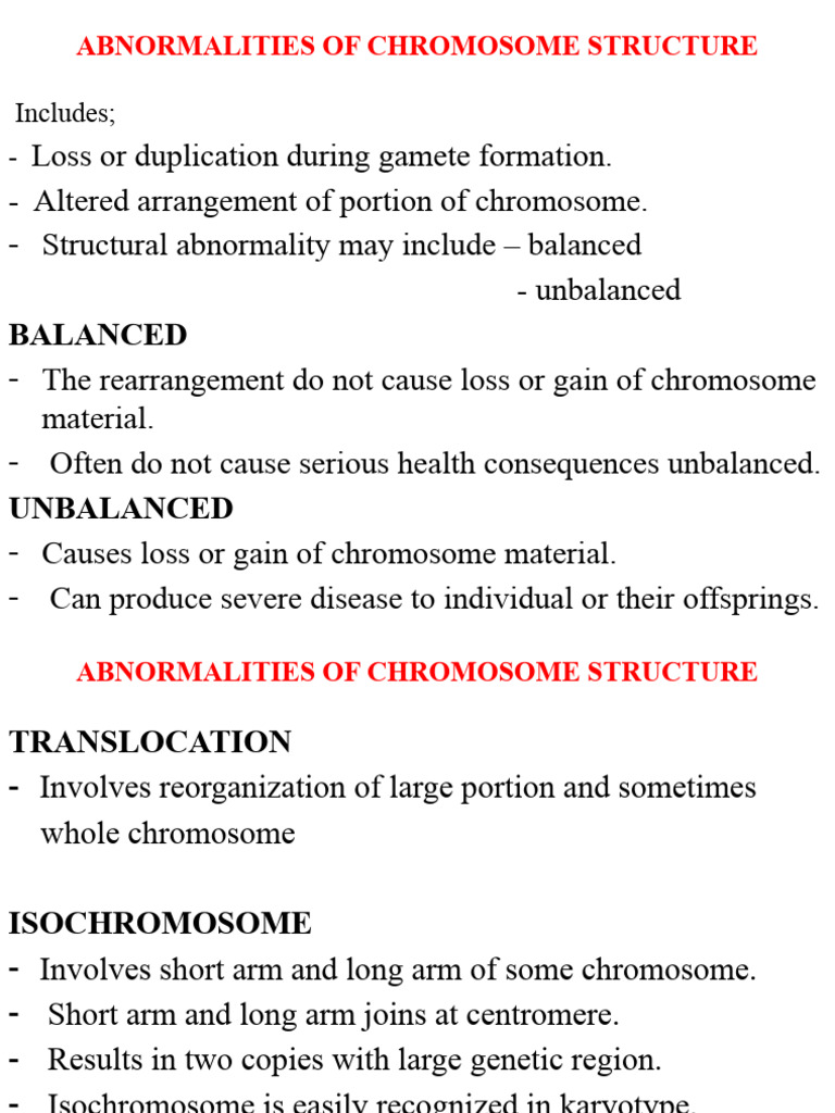 ABNORMALITIES OF CHROMOSOME STRUCTURE | PDF | Genetics | Cell Nucleus