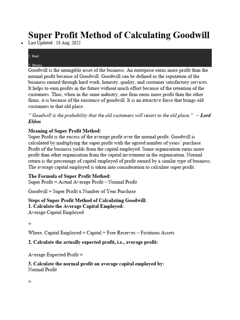 Super Profit & Goodwill | PDF | Goodwill (Accounting) | Profit (Economics)