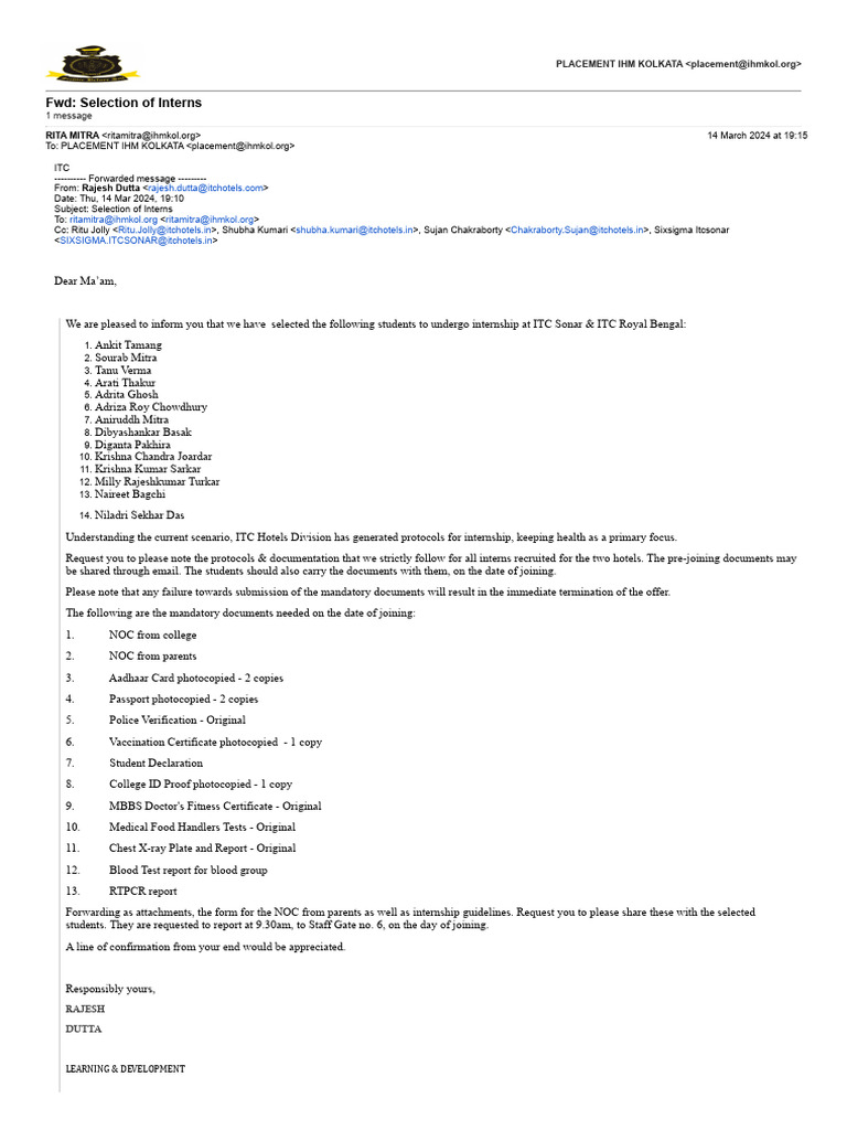 Itc Sonar Offer Letter | PDF