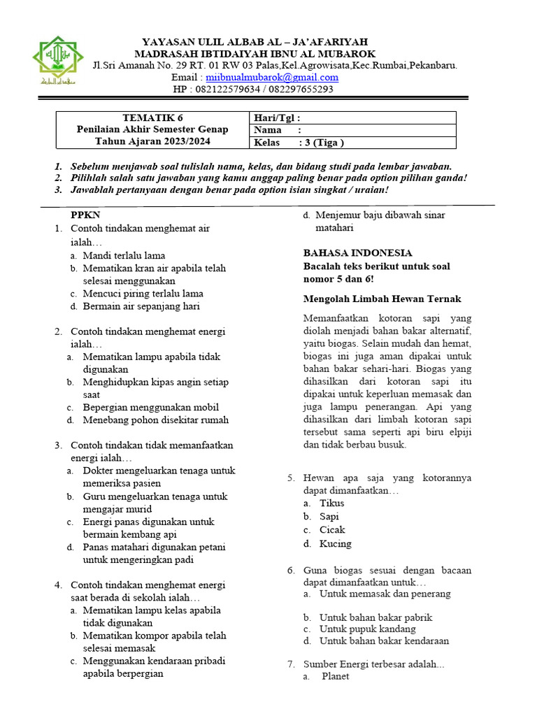 Soal Pas Tema 6 | PDF