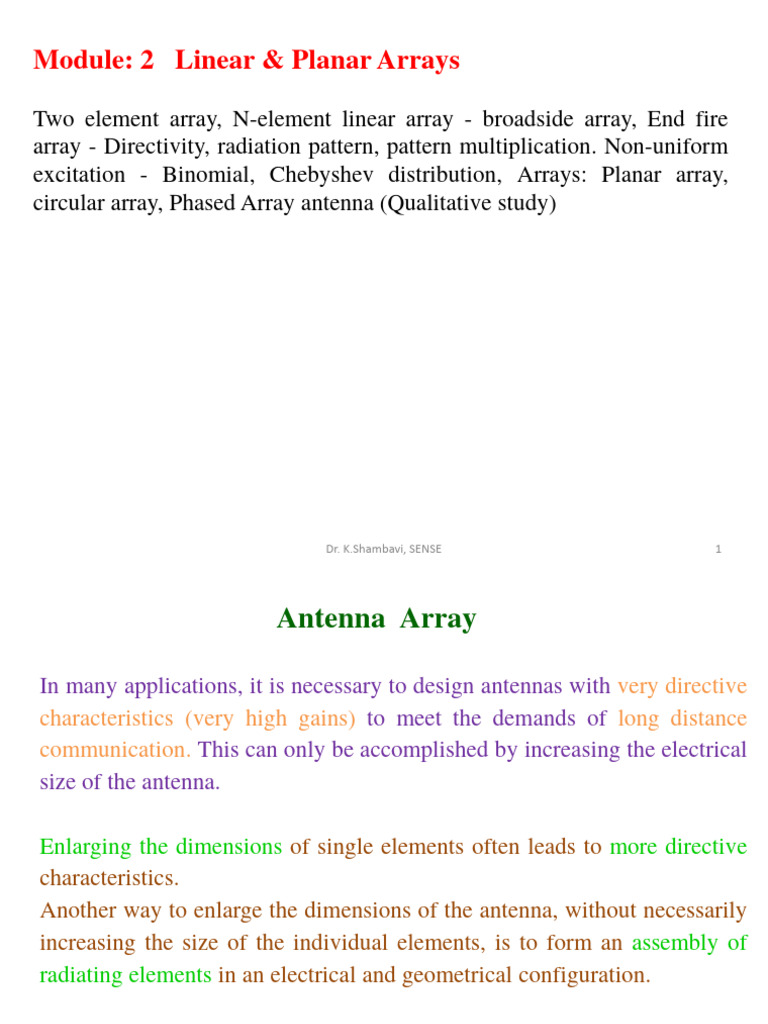 Mod 02 Linear Arrays Upload | Download Free PDF | Antenna (Radio) | Matrix (Mathematics)