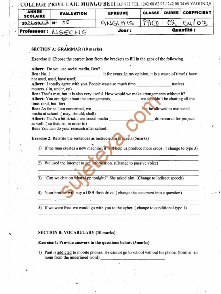 Anglais-College Prive Laïc Mongo Beti-Pacd-Mars 2023-Seq5 | PDF