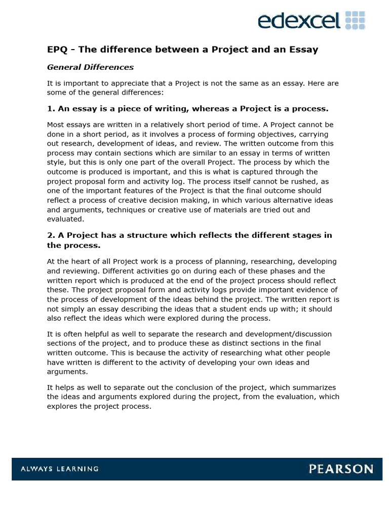 EPQ The Difference Between A Project and An Essay | PDF | Essays | Thesis