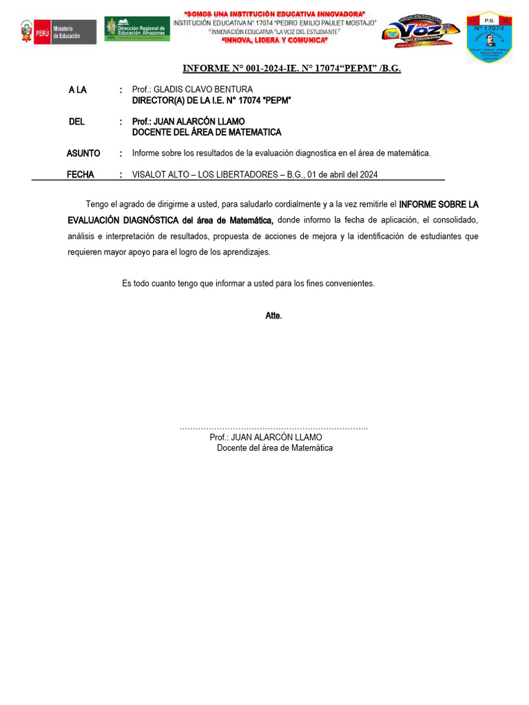 Informe de Evaluacion Diagnostica 2024 | PDF | Maestros | Evaluación