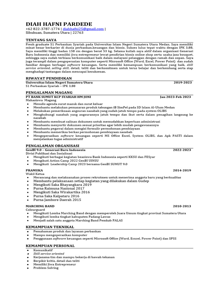 CV Diah Hafni Pardede - Kriya Mandiri | PDF
