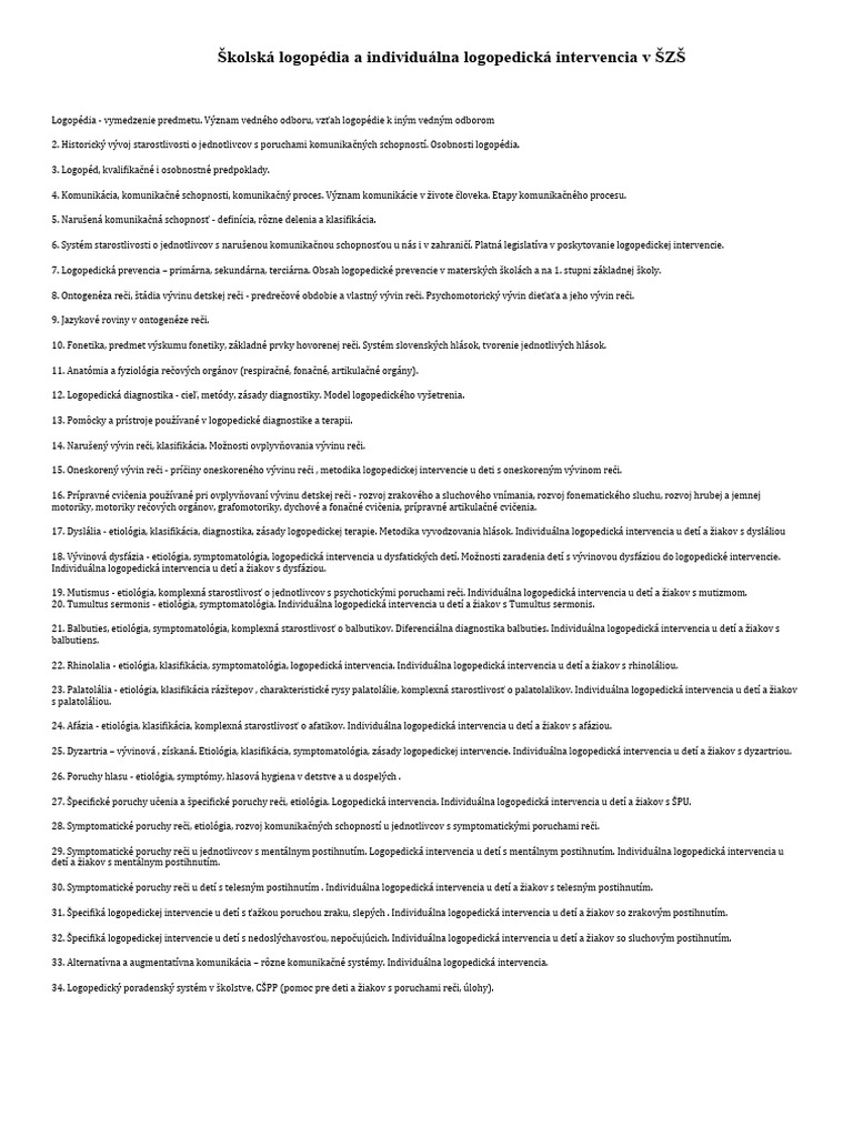 Školska Logopedia A Individualna Logo Starostlivost | PDF